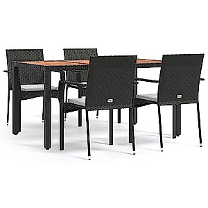 WFAUIBR Dining Set with Cushions 5 Piece Patio ，Lawn Chairs Set ，Outdoor Patio Sets，for Portico, Backyard, Balcony, Garden, Living Room，Black，5 Piece 59.1"