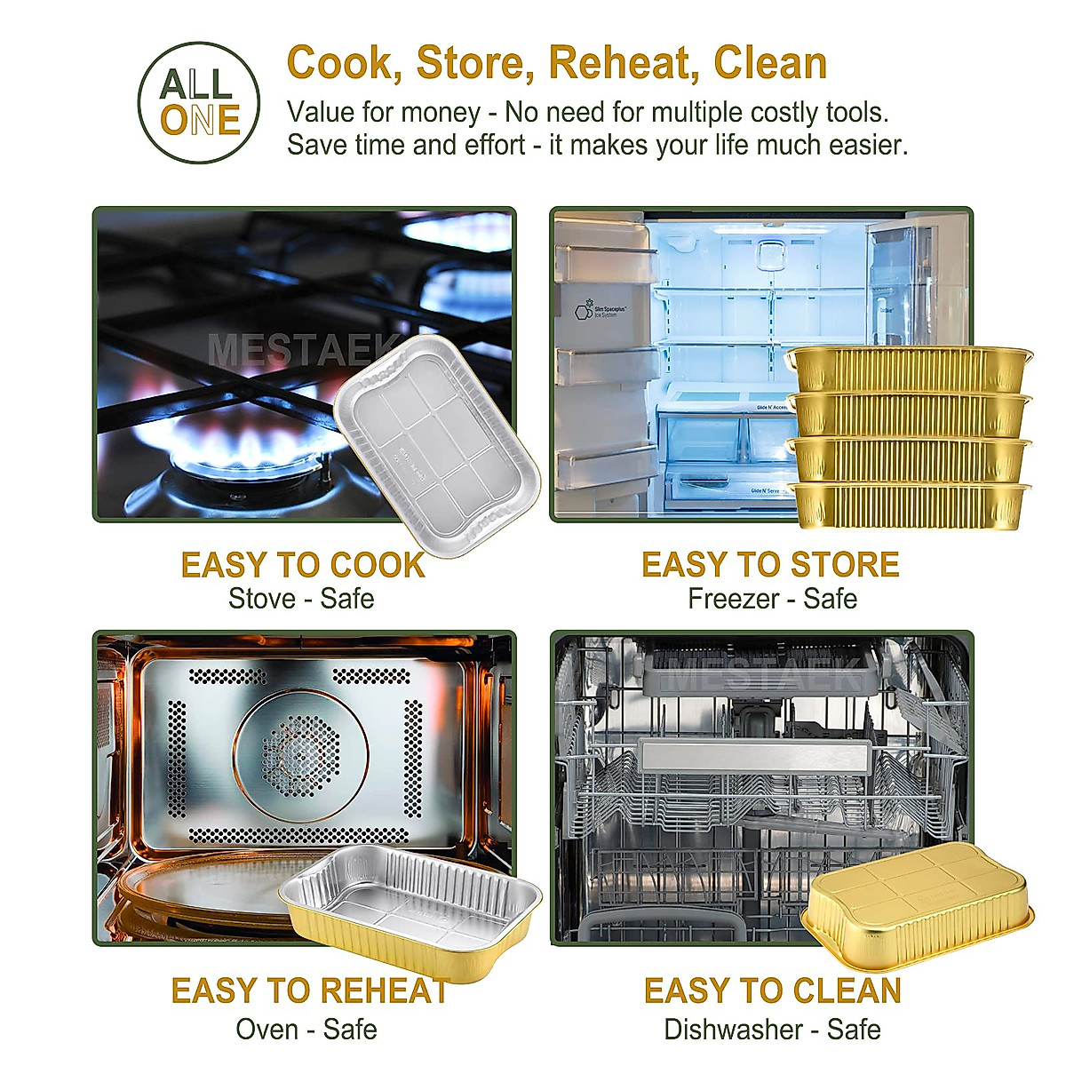 MESTAEK 13"x 8.9" 7.5LB Sturdy Aluminum Foil Pans with Lids and Handle (5 Pack), 2X Thicker Heavy Duty, Dishwasher, Reusable Microwavable for Cooking, Baking, Reheating, Freezer, Oven, Recyclable