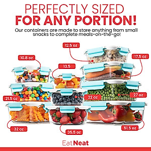 EATNEAT 10-Pack Glass Food Storage Containers with Airtight Locking Lids - Oven to Table to Freezer Deluxe Containers, Meal Prep Reusable Lunch Containers for Adults, Wedding Gift