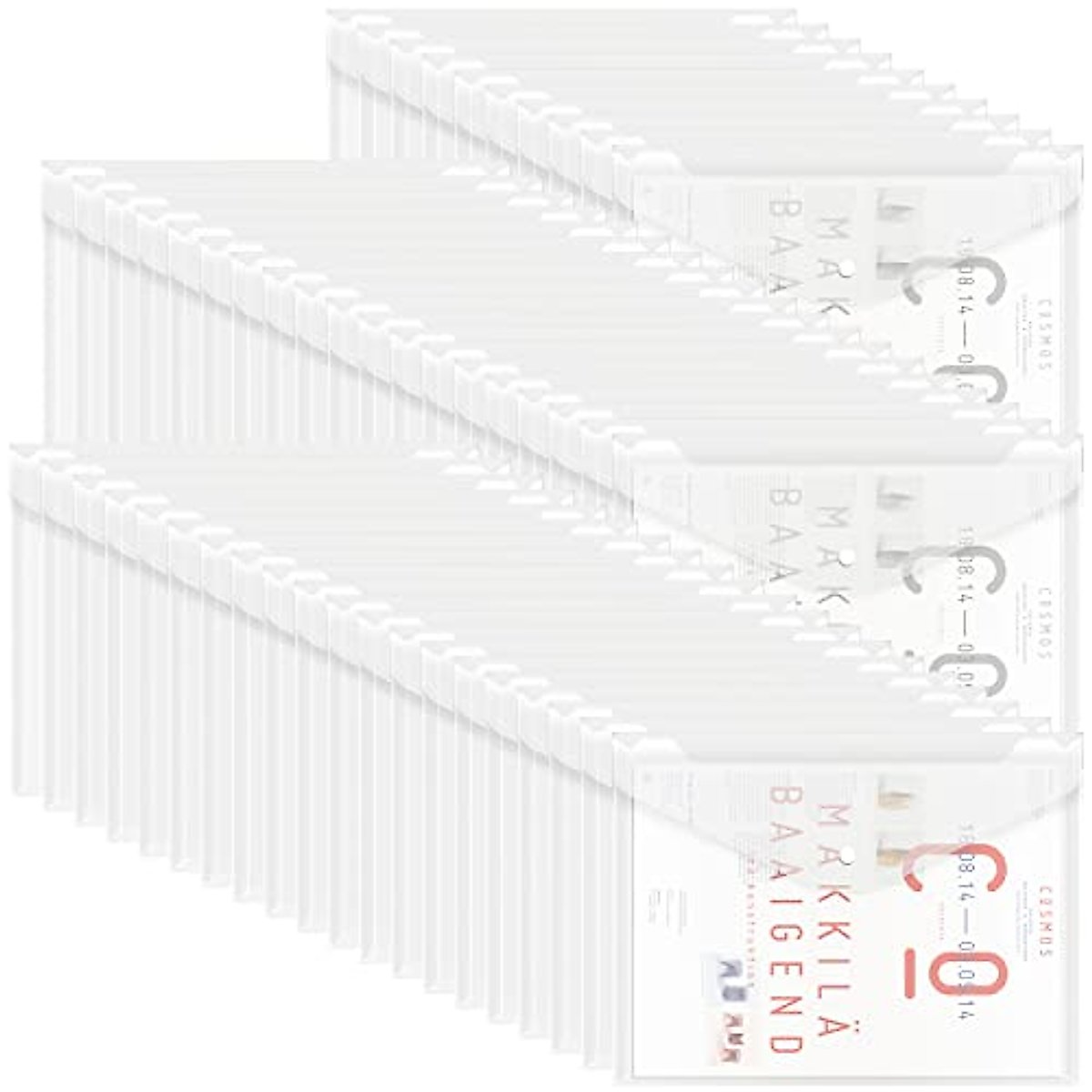 EOOUT 50pcs Plastic Envelopes with Button Snap Closure, Clear Plastic Poly Envelope, Folders for Documents, Waterproof Plastic File Folder, Letter Size, A4 Size, for School and Office Supplies