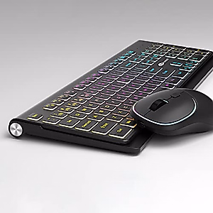 MageGee V650S Wireless Keyboard Mouse Combo, 2.4G Full Size RGB Backlit Silent Ultra-Thin Gaming Keyboard and Mouse Set with Number Pad for Windows, Desktop, Laptop, PC (Black)