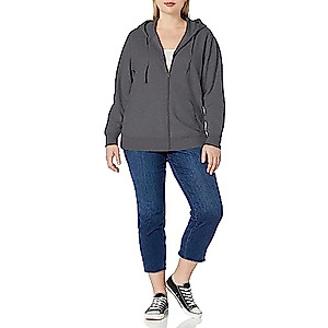 Amazon Essentials Women's French Terry Fleece Full-Zip Hoodie (Available in Plus Size), Dark Grey Heather, Large