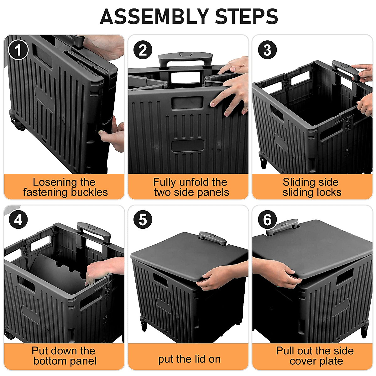Foldable Utility Cart with Wheels, Collapsible Rolling Cart with Telescoping Handle, 360°Rotate Wheel Folding Utility Cart for Storage Office Use