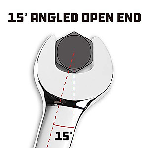 Powerbuilt 22mm Metric Combination Wrench, 12 Point Double Ended Box and Open End, 15 Degree Offset Polished 644126