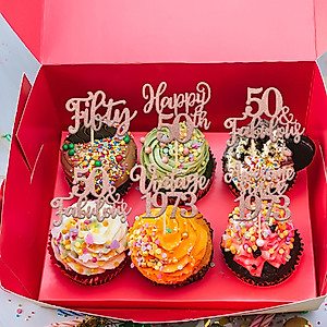 30 PCS Happy 50th Birthday Cupcake Toppers Glitter Fifty 50 Fabulous Vintage 1973 Cupcake Picks Cheers to 50 Years Cake Decorations for 50th Birthday Anniversary Party Supplies Rose Gold