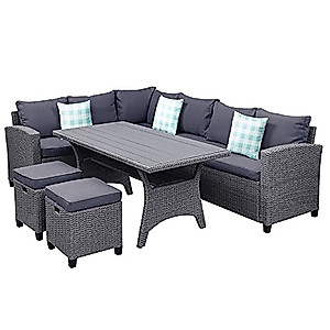 Acquire 5 Pcs Outdoor Conversation Set Patio Furniture Set All Weather Wicker Sectional Couch Sofa Dining Table Chair w/Ottoman&Pillow (Color : B)
