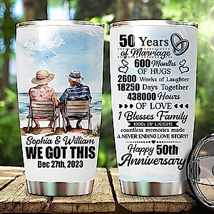 KOBALO Cheering 50th Anniversary Tumbler to Newlywed Couples Partners Spouses Lovers Him Her Family Friends Tumblers 20oz Insulated Steel with Lid for 50 Years of Marriage