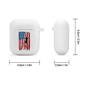 American Flag Basketball Silicone AirPods Case Protective Cover Compatible with AirPods 2 & 1 with Keychain