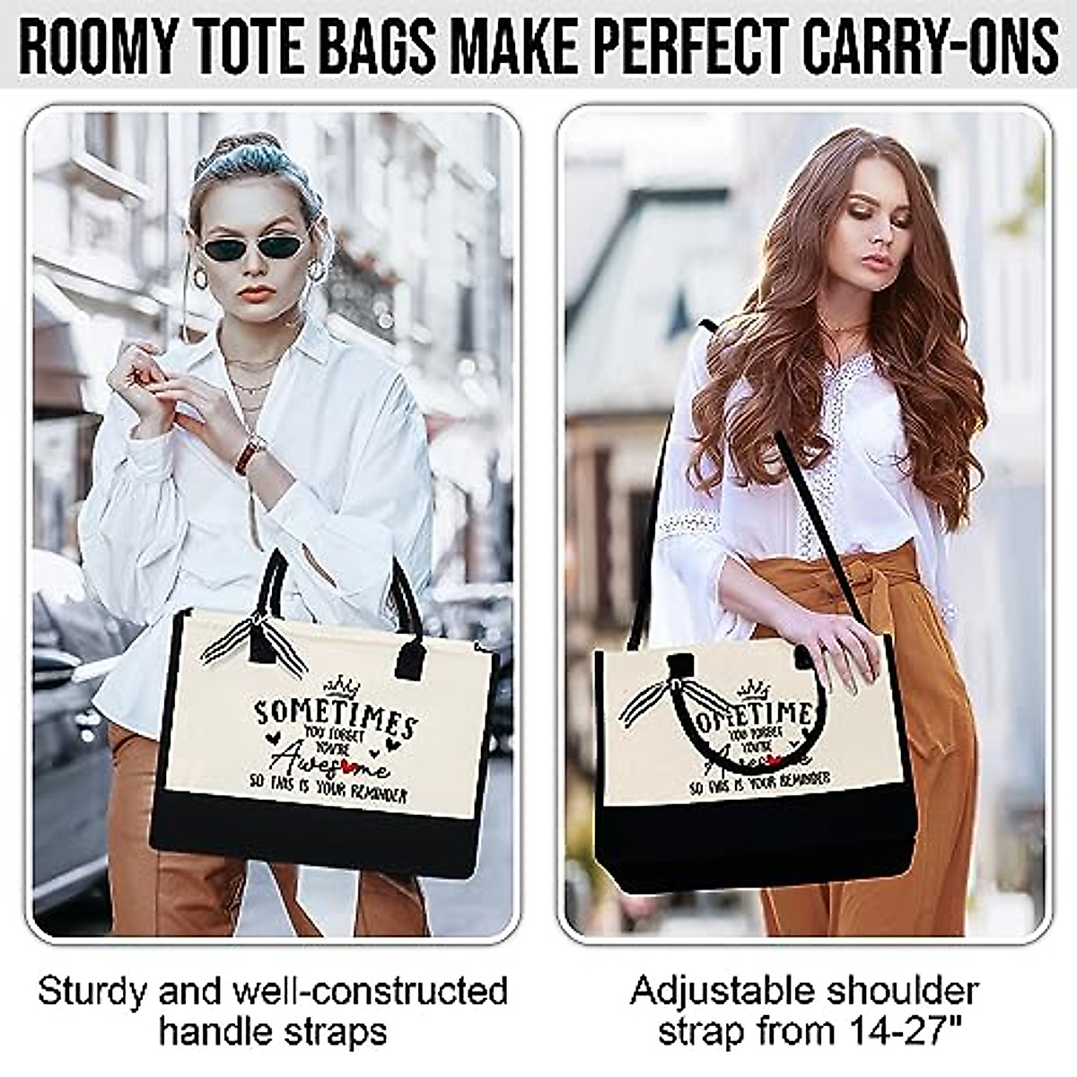 OASSIE Tote Bag With Zipper - Gifts For Women, Birthday, Christmas, Wife, Mom, Nana, Grandma, Thank You, Teacher - 13oz Canvas