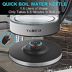 Glass Electric Kettle, Tea Kettle With LED Light,1200W 1.8L Cordless Portable Water Kettle Boiler Tea Pot With BPA-Free, Auto-Shutoff And Boil-Dry Protection Teapot,Stainless Steel Kettle Water Boiler