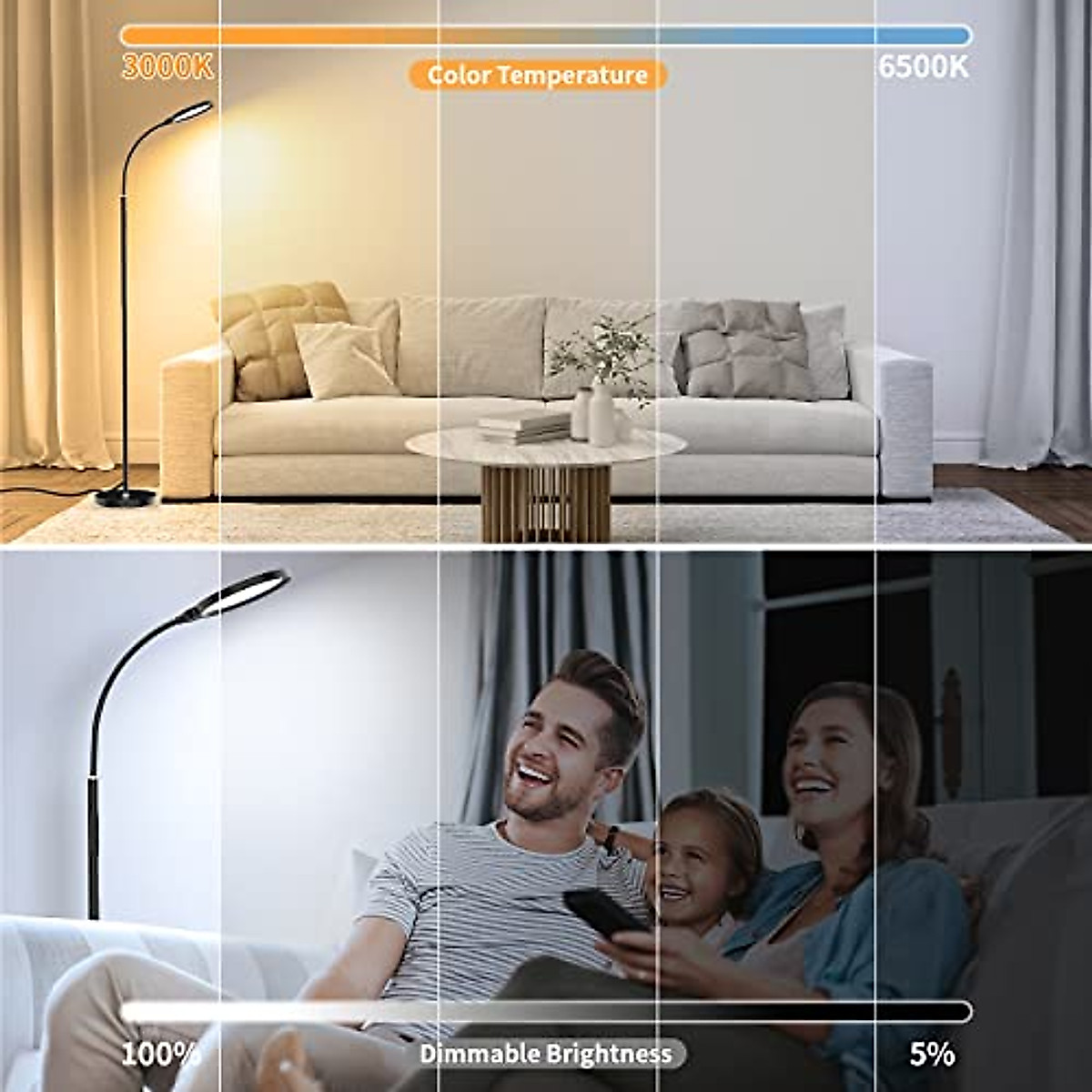 Airand LED Floor Lamp, Bright Floor Lamp for Office with Stepless Adjustable 2700K-6500K Color & Brightness, Timer Reading Standing Lamps with Memory Function Night Light for Living Room Bedroom