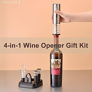 COKUNST Electric Wine Opener Set with Stand, USB Charging Corkscrew Remover, One-click Button Rechargeable Cordless Bottle Openers with Wine Pourer, Vacuum Stoppers, Foil Cutter for Home Party Wedding