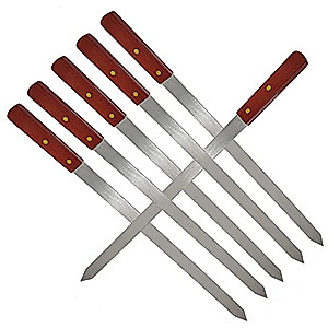 Professional Stainless Steel Kabob Barbecue BBQ Skewers for Shish Kebab Turkish Grills & Koubideh Brazilian Persian - 23" x 1" with Wood Handle (6 Pack)