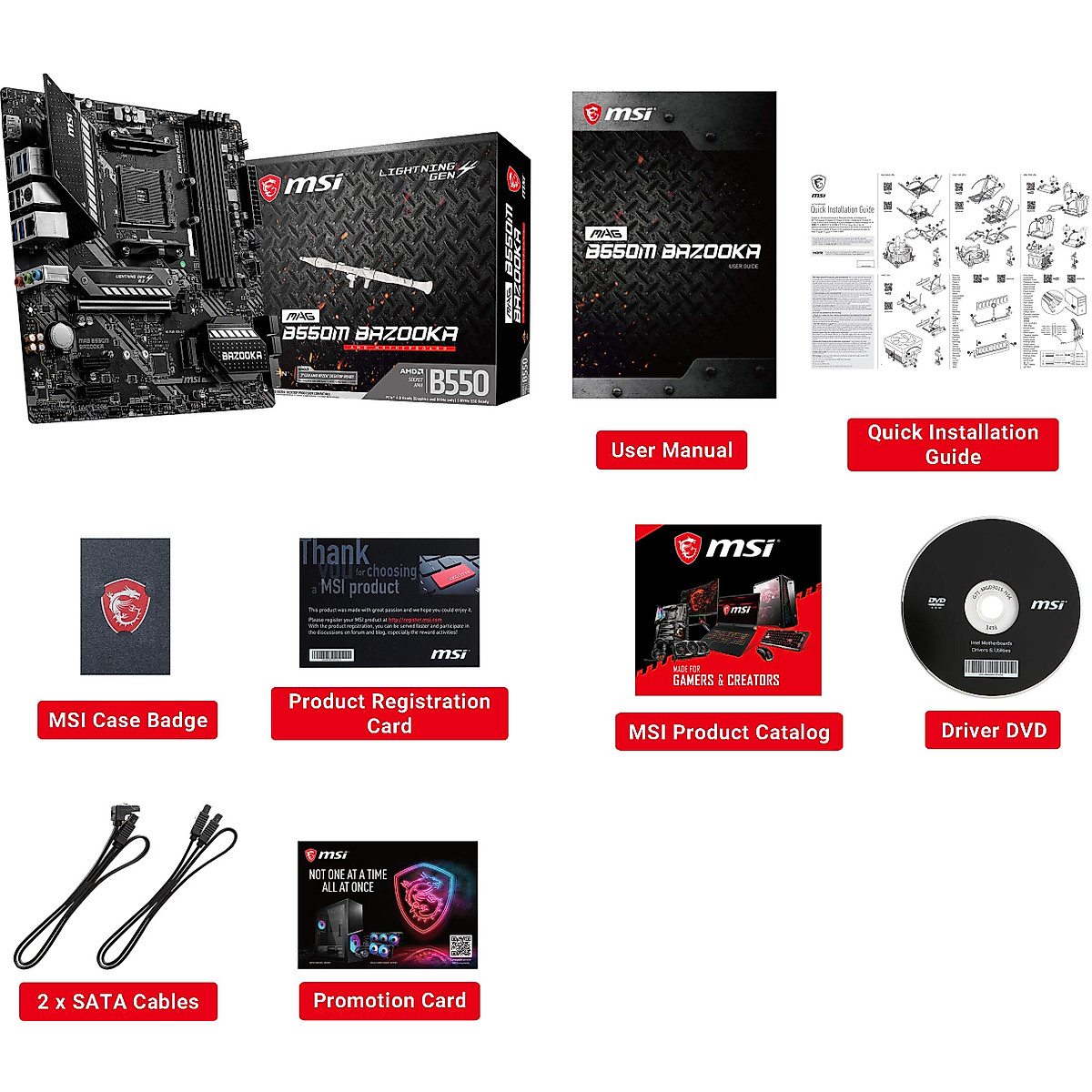 MSI MAG B550M Bazooka Gaming Motherboard (AMD AM4, DDR4, PCIe 4.0, SATA 6Gb/s, M.2, USB 3.2 Gen 1, HDMI/DP, Micro-ATX)