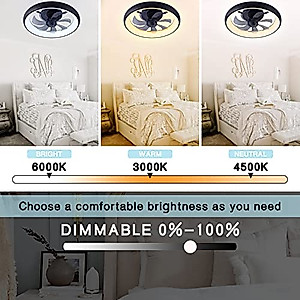 Femony Ceiling Fans with Light,20" Dimmable Modern Ceiling Fans with Lights and Remote,3 Light Color Change/6-Speed/Timing Setting,Flush Mount Ceiling Fan for Bedroom,Matte Black Finish