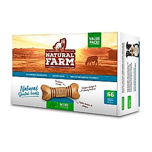 Natural Farm All-Natural Dog Dental Chew, Dog Teeth Cleaning Treats - Fresh Breath, Fight Plaque & Tartar - Canine Mess-Free Oral Care, Teeth Cleaning Chews for Dogs 5-15 Lbs (66 Counts)