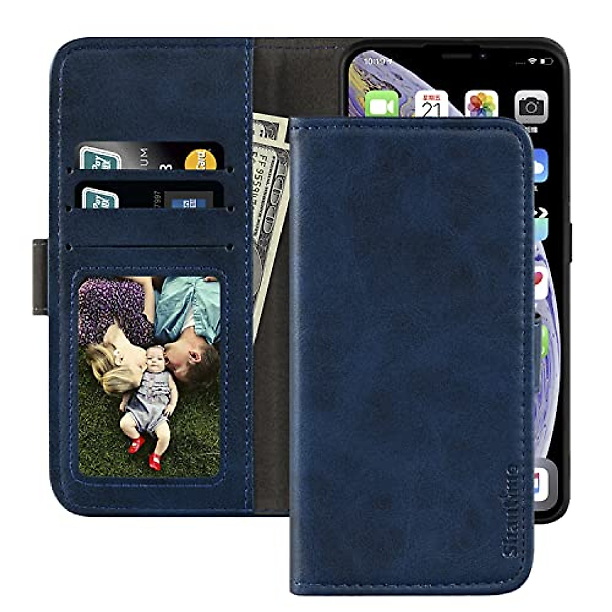 MILEGAO Case for Samsung Galaxy S9 Plus, Magnetic PU Leather Wallet-Style Business Phone Case,Fashion Flip Case with Card Slot and Kickstand for Samsung Galaxy S9 Plus 6.2 inches-Blue