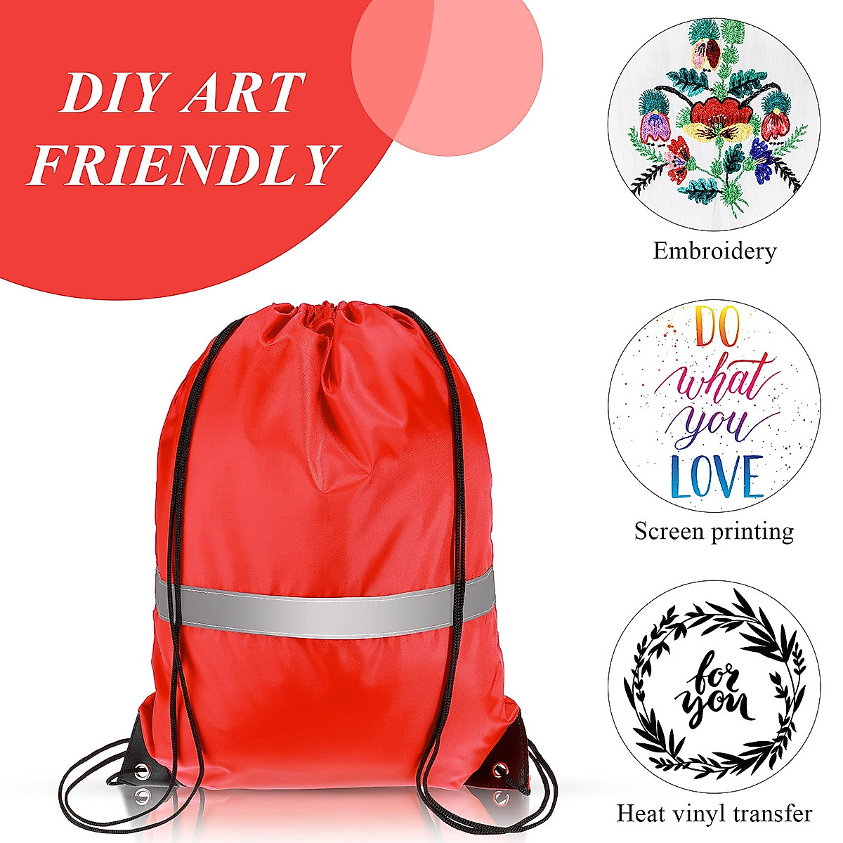 30 Pieces Reflective Drawstring Backpack Bags Sports Gym Cinch Bags Cinch Sack Tote Bags for School Yoga Sport Traveling (Red)