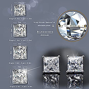 "STUNNING FLAME “18K White Gold Plated Sterling Silver Princess Cut Cubic Zirconia Stud Earrings for men women(w-7)