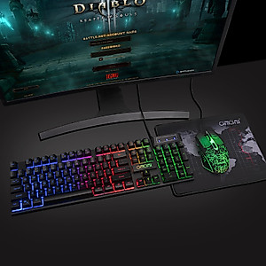 CHONCHOW Gaming Keyboard and Mouse Led USB Wired with Light Up Key 3600DPI 2 Side Button Mouse Keyboard Rainbow Backlit Mechanical Feeling Compatible with PC Mac Xbox Ps4 Ps5 with Mousepad