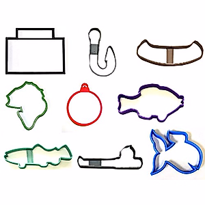 FISH WITH FISHING GEAR TACKLE BOX POLE HOOK LURE SET OF 9 COOKIE CUTTERS MADE IN USA PR1306
