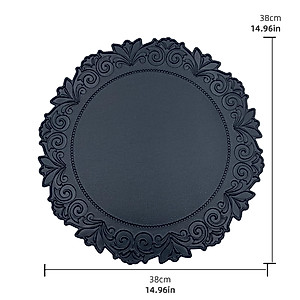 Canglifull European Embossed Waterproof Faux Leather Round Table Placemats Set of 6, Wipeable and Washable, Suitable for Round Tables, Dining Tables for Home Kitchen Decoration (Black)