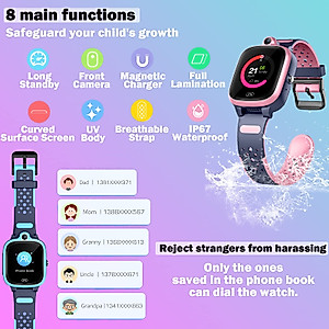 TOPUSER 4G GPS Smart Watch for Kids Boys Girls Watches [Global Version] SOS Emergency Alarm Waterproof Smartwatch with Text Video Voice Call Phone Watch Tracker Real Time Tracking Age 3-12