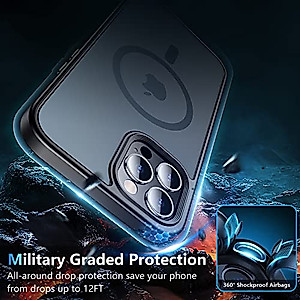 femrit Magnetic Case for iPhone 12 Pro Max Case, [Compatible with MagSafe] [2 Pcs Tempered Glass Screen Protector] [Translucent Matte] Military Grade Drop Shockproof Phone Case 6.7 inch - Black