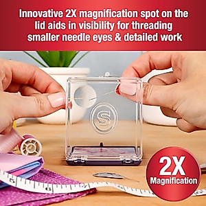 SINGER Magnetic Needle & Pin Compact with Hand Needles: Needle Holder with Sewing Magnifier – Sewing Needle Case for Secure Needle Storage