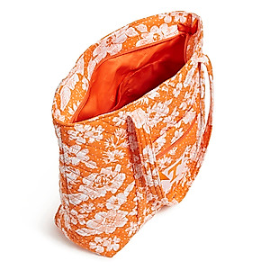 Vera Bradley Women's Cotton Vera Tote Bag, Orange/White Rain Garden With University of Tennessee - Recycled Cotton, One Size