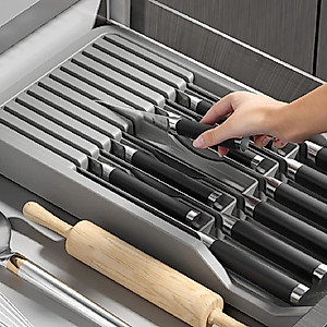 RIIPOO Knife Organizer Drawer Insert, Retractable Knife Storage Drawer, Knife Block Holder with Expandable Organizer Storage Tray for Kitchen Countertop