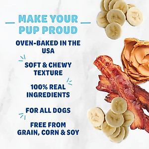 Shameless Pets Soft-Baked Dog Treats, Bananas for Bacon - Natural & Healthy Dog Chews for Skin & Coat Support with Omega 3 & 6 - Dog Biscuits Baked & Made in USA, Free from Grain, Corn & Soy - 1-Pack
