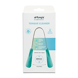 DrTung's Stainless Steel Tongue Scraper - Tongue Cleaner for Adults, Kids, Freshens Breath, Comfort Grip Handle- Tongue Scraper & Travel Case (1 Pack)