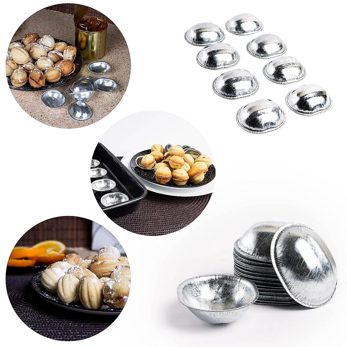 BIOL Lot 60 Oreshki Mold Oven Cookies Maker Oreshnitsa - Cookie Mold Oreshek Cake - Nut Cookie Shaped Molds - Mini Metal Mold Form Nuts for Sweet Russian Nuts Oreshki Molding for Baking