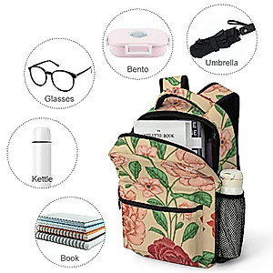 Travel Laptop Backpack School Bag Floral Roses Peonies Victorian Style Large Capacity Business Ddurable Water Resistant College Laptop iPad Tablet Bag for Men and Women