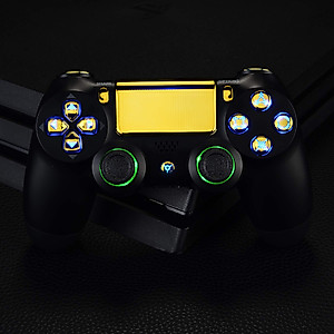 eXtremeRate 7 Colors 9 Modes Button Control DTFS (DTF 2.0) LED Kit, Chrome Gold Classical Symbols Multi-Colors Luminated D-pad Thumbsticks Face Buttons for PS4 Controller - Controller NOT Included