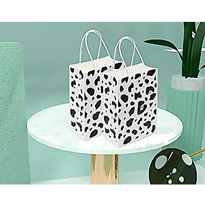 YYaaloa 30pcs Small Gift Bags with Handle Bulk 8.26 x 5.9 x 3.15 inch Cow Print White Party Favor Paper Shopping Bags for Kids Birthday Xmas Party Supplies (Small 30pcs)