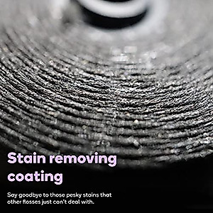 BURST Refillable Dental Floss Dispenser Set - Juniper Berry Scent - Charcoal Coated, Expanding Floss - Stain-Absorbing, Woven Tooth Floss - Rose Gold Case + 32 Yards Charcoal Floss