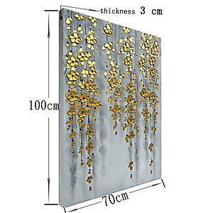 zoinart 3D Modern Oil Painting on Canvas Hand Painted Abstract Flower Paintings Gold Floral Artwork Texture Vertical Canvas Wall Art Contemporary Art