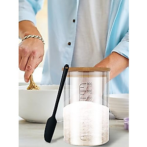 Ghojet 7Pcs Sourdough Starter Jar Kit with Scale 900ml Reusable Sourdough Starter Container with Bamboo Lid Multipurpose Wide Mouth Glass Sourdough Fermentation Jar for Sourdough Baking(Combination)