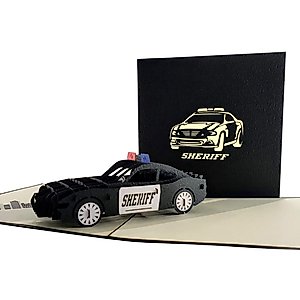 iGifts And Cards Sheriff Car 3D Pop Up Greeting Card - Awesome Undersheriff Happy Birthday Gift, Chief Deputy Retirement, Training Academy Graduation, Thank You, Congratulations