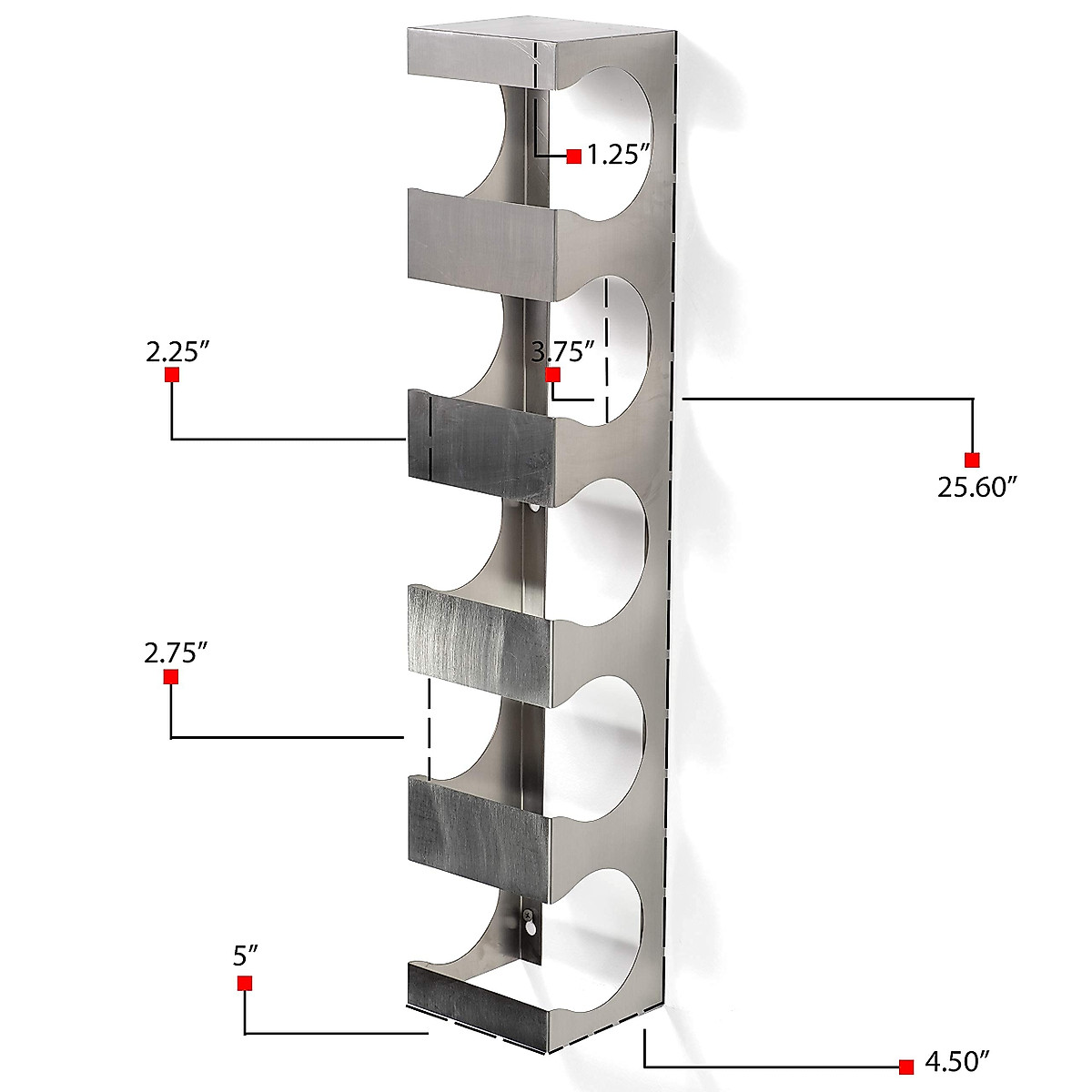 brightmaison Alex Wine Rack Wall Mounted, Wine Bottle Holder for 5 Bottles, Kitchen Organization and Wine Storage Stainless Steel