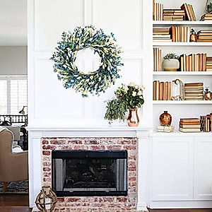 Egolot 24 Inch Summer Spring Blue Ivory Lavender Flower Wreath for Front Door, Rustic and Farmhouse Wild Flowers Wreath for Inside and Outside, Coastal Blue Flower Wreath for Home Decorating