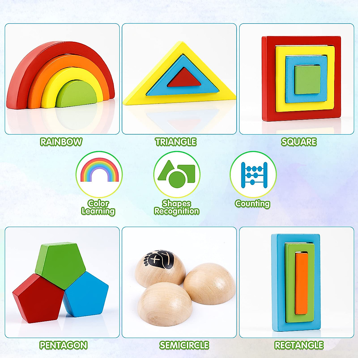 Montessori Toys for 2 Year Old Boys Girls Wooden Toys for Toddlers 1-3, 26 Pcs Wooden Stacking Toys for Preschool Kids