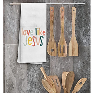 TUNW Christian Bible Verse Jesus Loves You Colorful Word Soft and Absorbent Kitchen Towels Dishcloth,Christian Hand Towels Dish Towels 16″×24″,Gifts for Christian Women Faith Teen Girls Mom