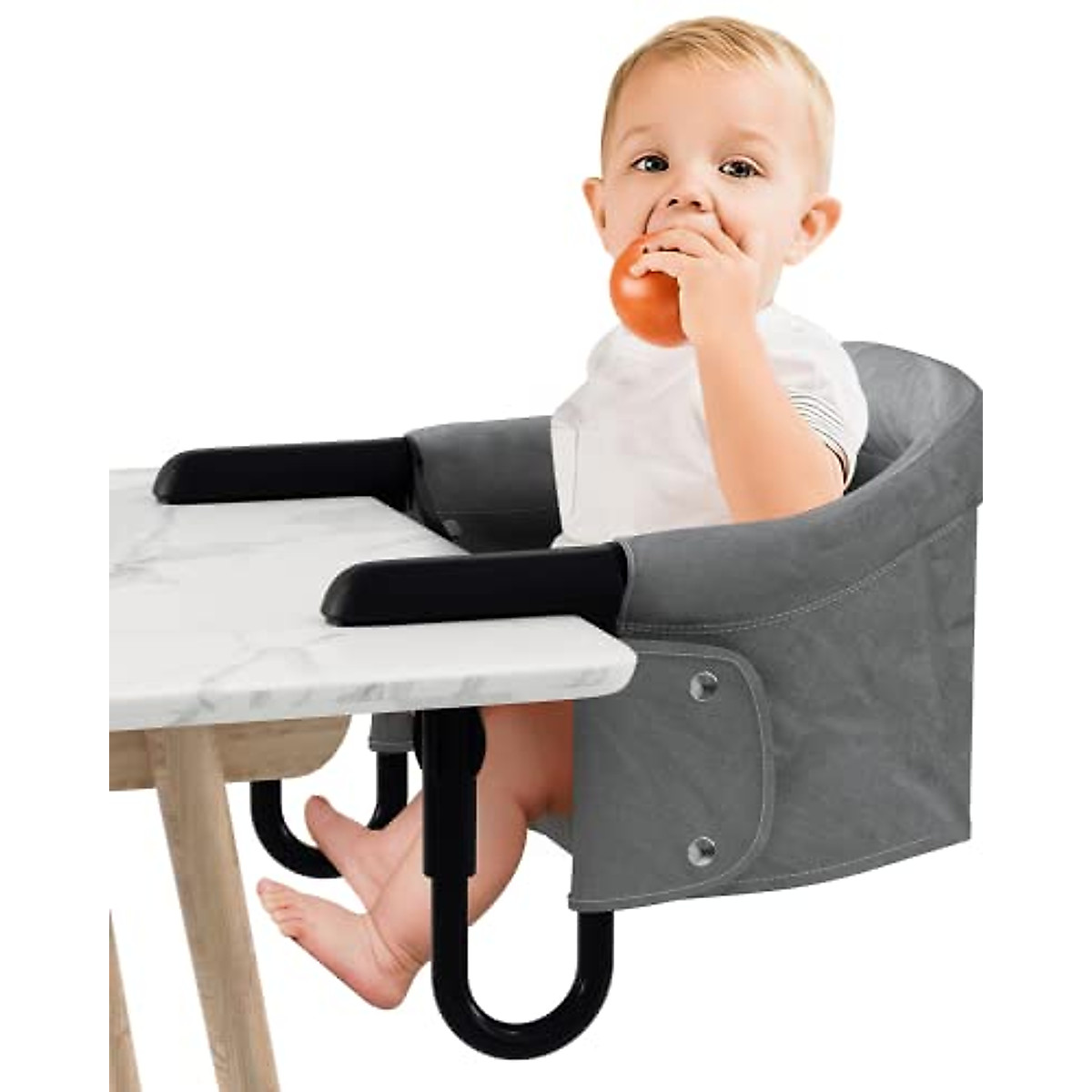 ATHRADIES Hook on High Chair with Mat, Clip on High Chairs for Babies and Toddlers, High Chair That Attaches to Table, Portable High Chair for Travel, Travel High Chair with Carrying Bag,Grey