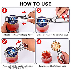 2 PCS Adjustable Multifunctional Stainless Steel Can Opener, Jar Opener for Weak Hands, Jar Gripper Tight Lid Opener, Adjustable Jar & Bottle Opener, Manual Jar Bottle Opener Kitchen Accessories