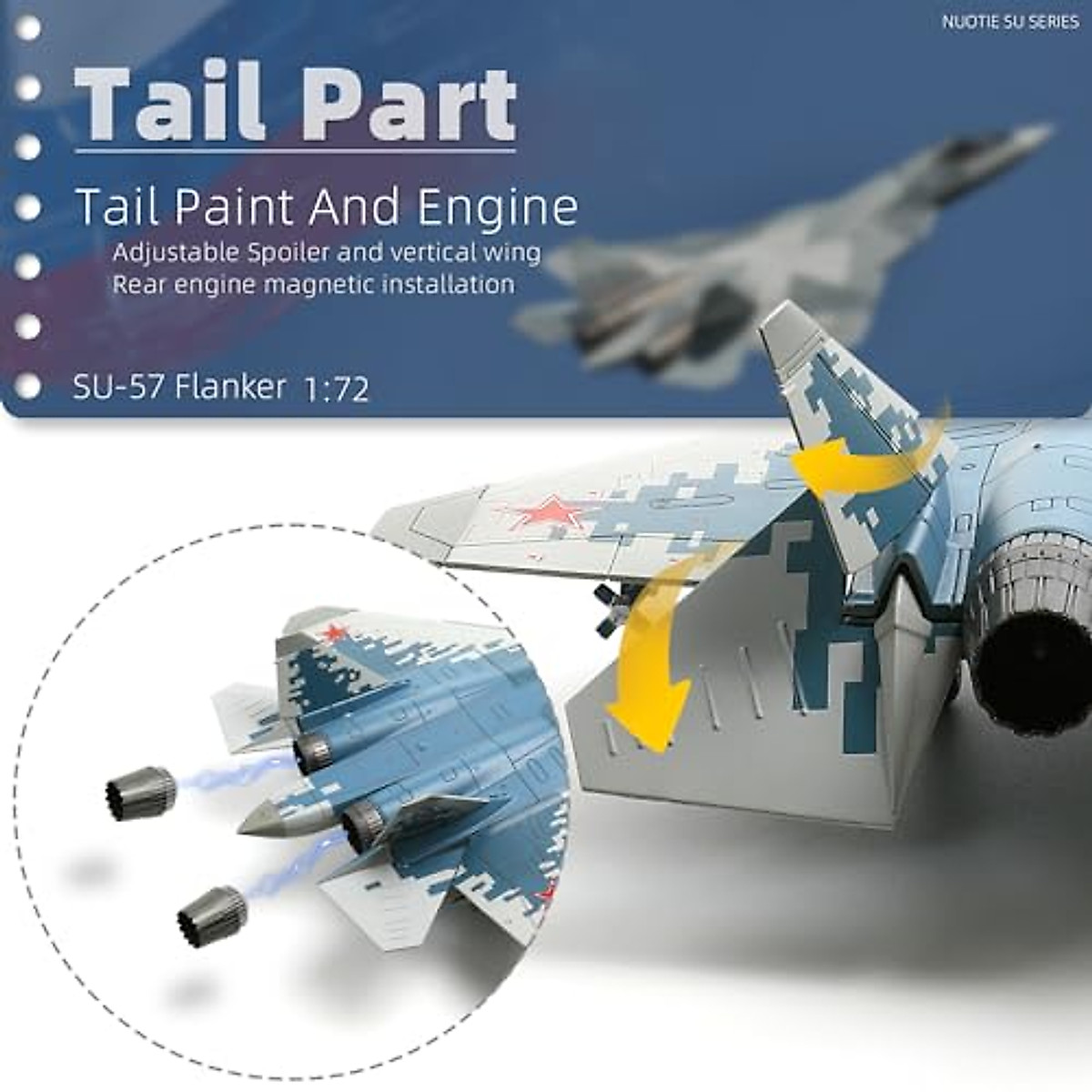 NUOTIE Sukhoi SU-57 Felon 1/72 Diecast Metal Aircraft Model Kit Russian Fifth Generation Fighter Alloy Pre-Build Military Airplane for Adults Enthusiasts Collections or Gift