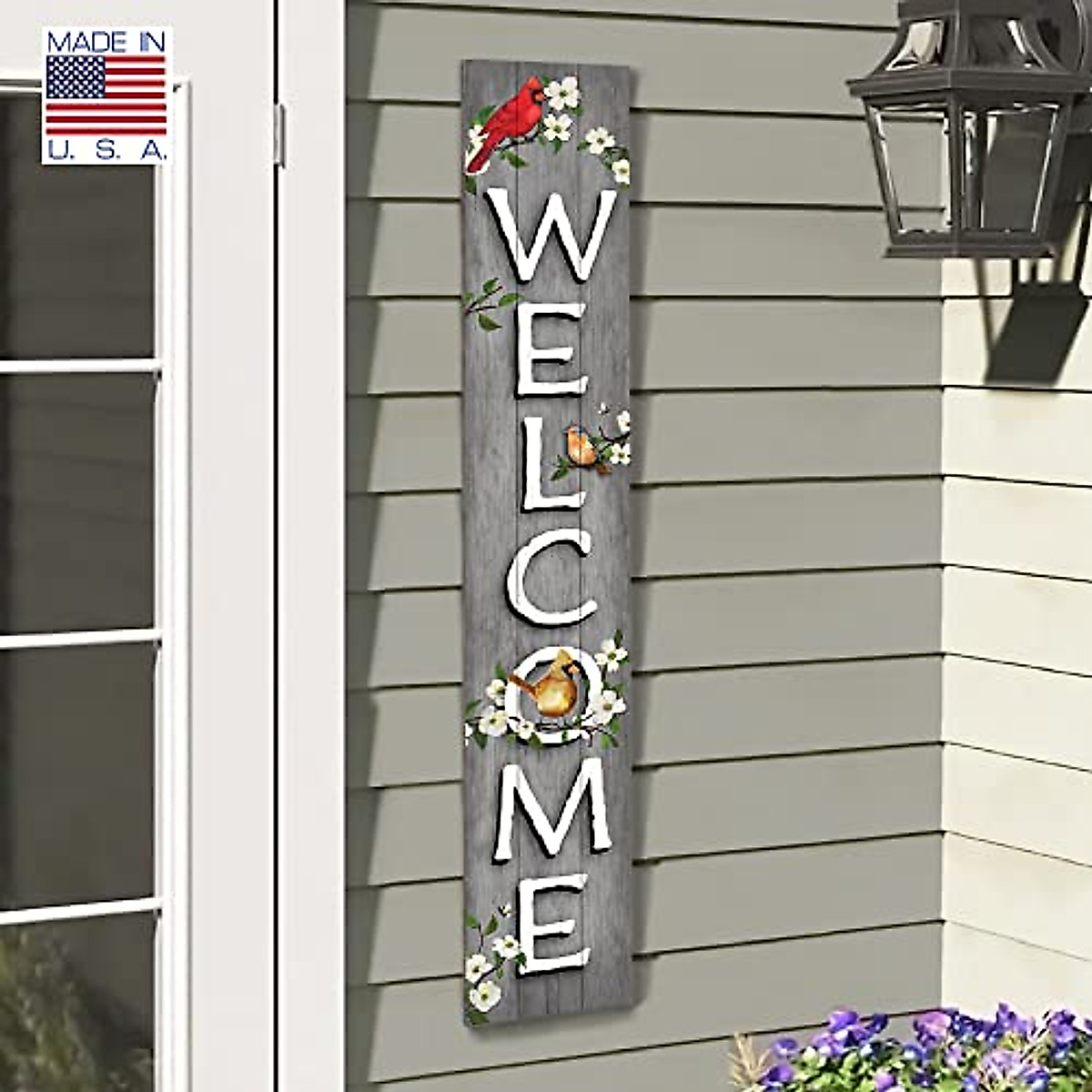 My Word! Welcome w/Pair of Cardinals - Tall Outdoor Welcome Sign / Porch Leaner for Front Door, 46.5" Welcome Sign for Standing Front Porch Decor - Tall Vertical Rustic Farmhouse Home Decor Welcome Porch Sign, Spring Summer Porch Decor