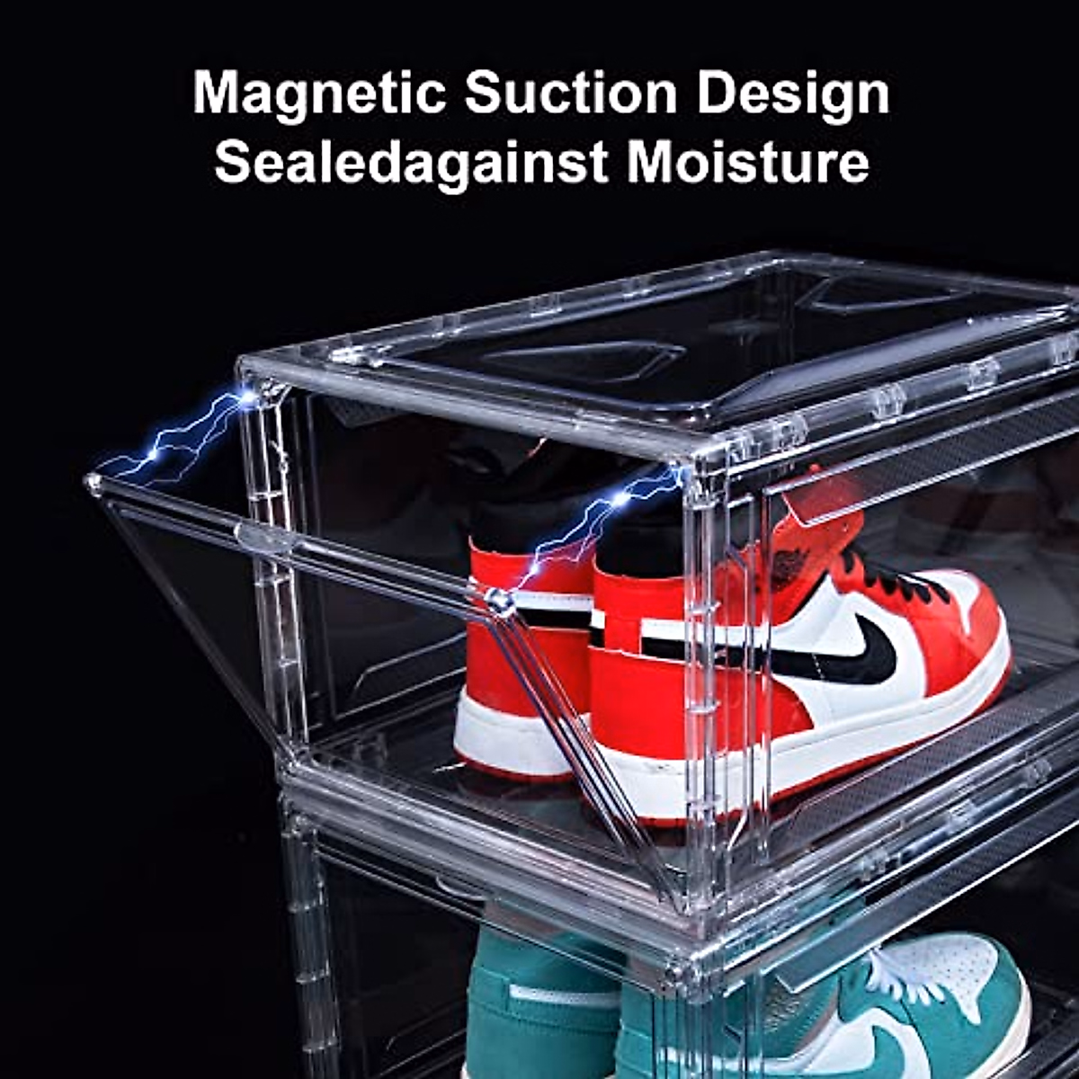 12 Pack Acrylic Clear Shoe Boxes– Ultra Clear Plastic Stackable Sneaker Storage For Sneakerhead. Professional Grade Shoe Display Case with Magnetic Door .Boots and Hat Organizer.Fits US Size 15